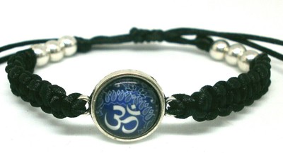 Blue Tone Cabochon Charm Bracelet "OM" - Black Thread | eBay Australia