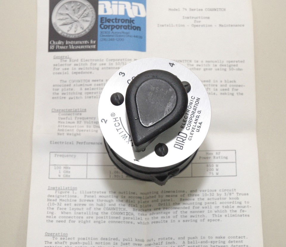 NEW/NOS/NIB -BIRD 7431 COAXIAL SWITCH- COAXWITCH 7431 - SWITCH-4 ...