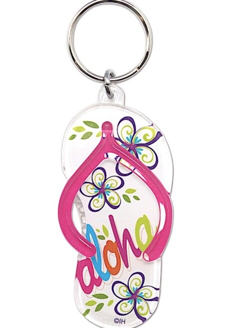 Hawaiian Acrylic Beach Slipper Flipflop Sandal Keychain Bold Aloha ...