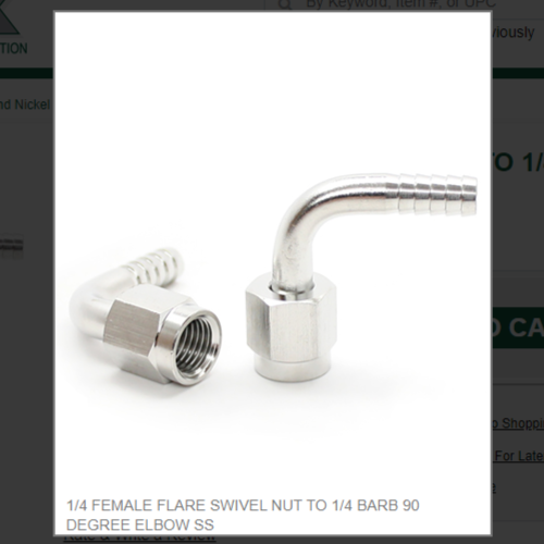 1/4 Female Flare Swivel Nut to 1/4 Barb 90 Degree Elbow SS # 7013 (1 ...