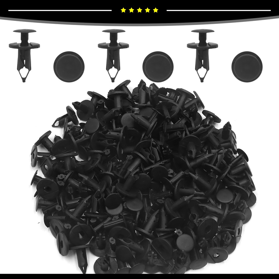 Piece of 100 10mm Hole Dia Black Plastic Rivets Fastener Car Push in ...