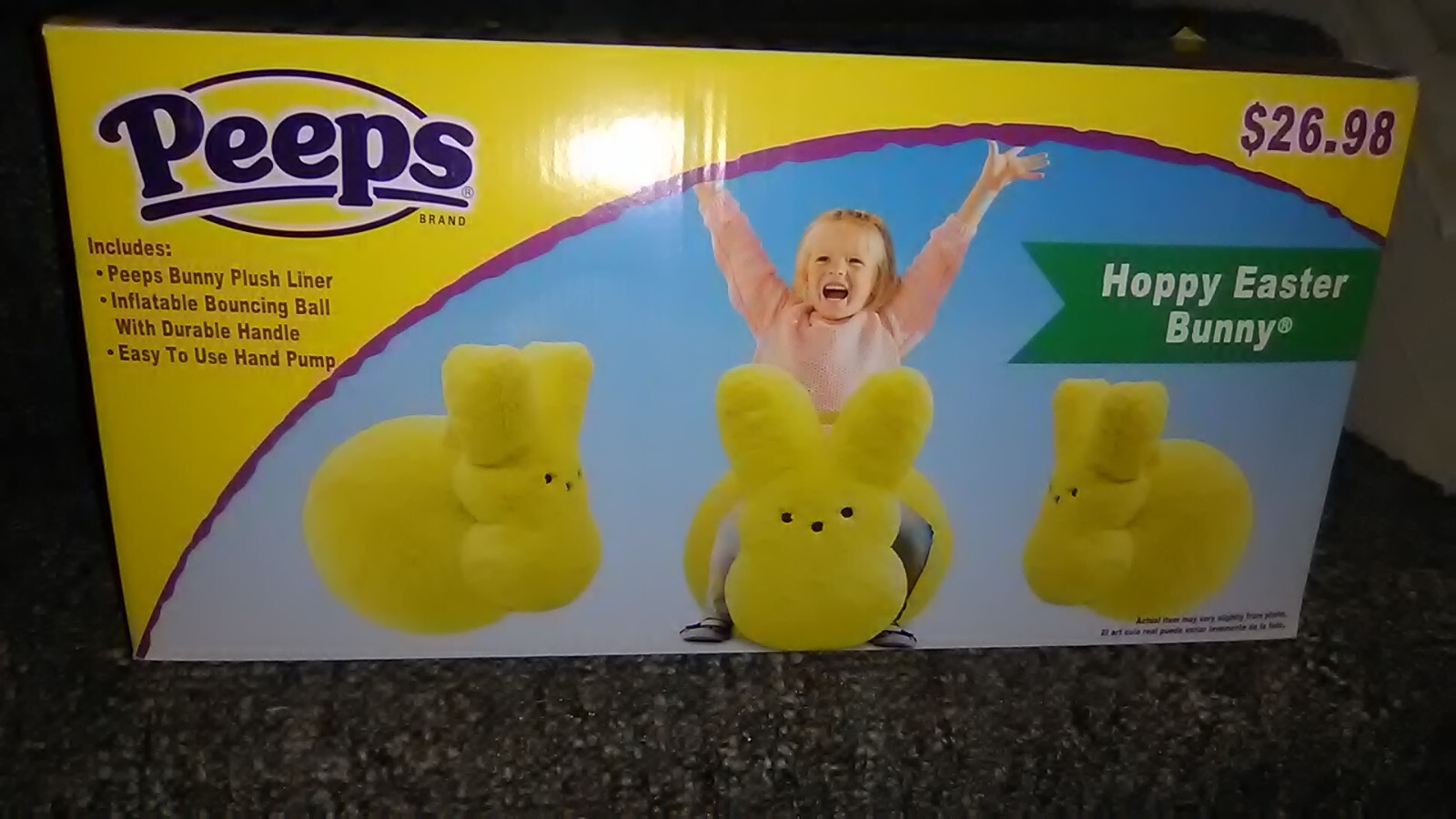 Peeps~Hoppy Easter Bunny~Inflatable Yellow Bouncy Ball~Ride On Toy w ...