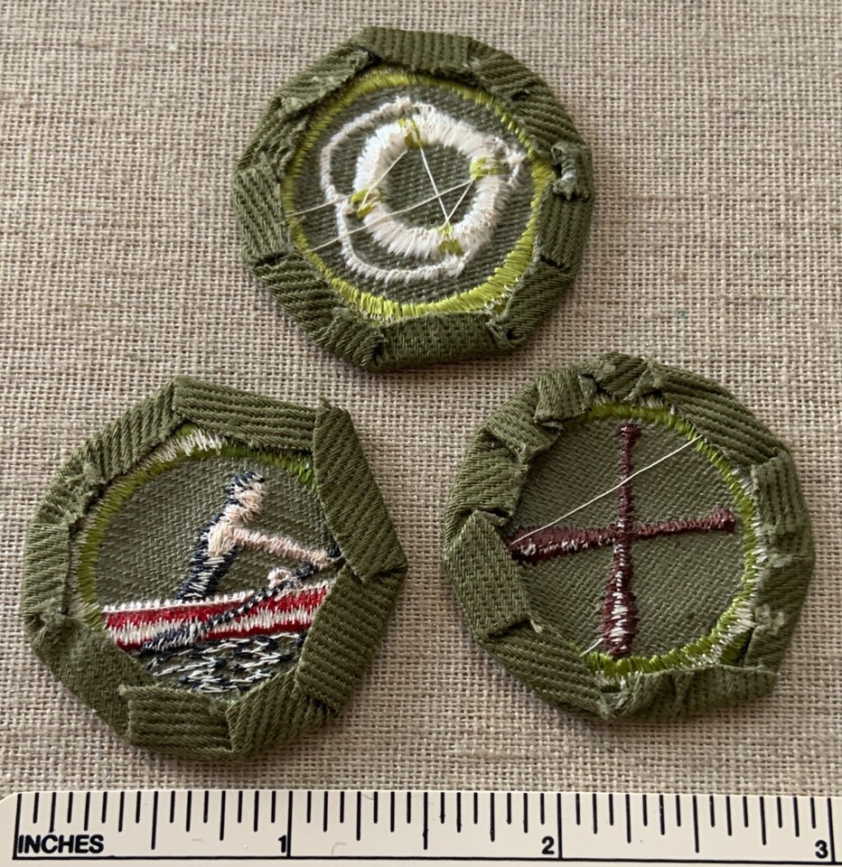 3 Vintage BOY SCOUT Merit Badge PATCH Rowing Canoeing Life Saving BSA ...