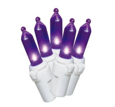 Holiday Time 50-Count Purple LED Mini Christmas Lights, with White Wire ...