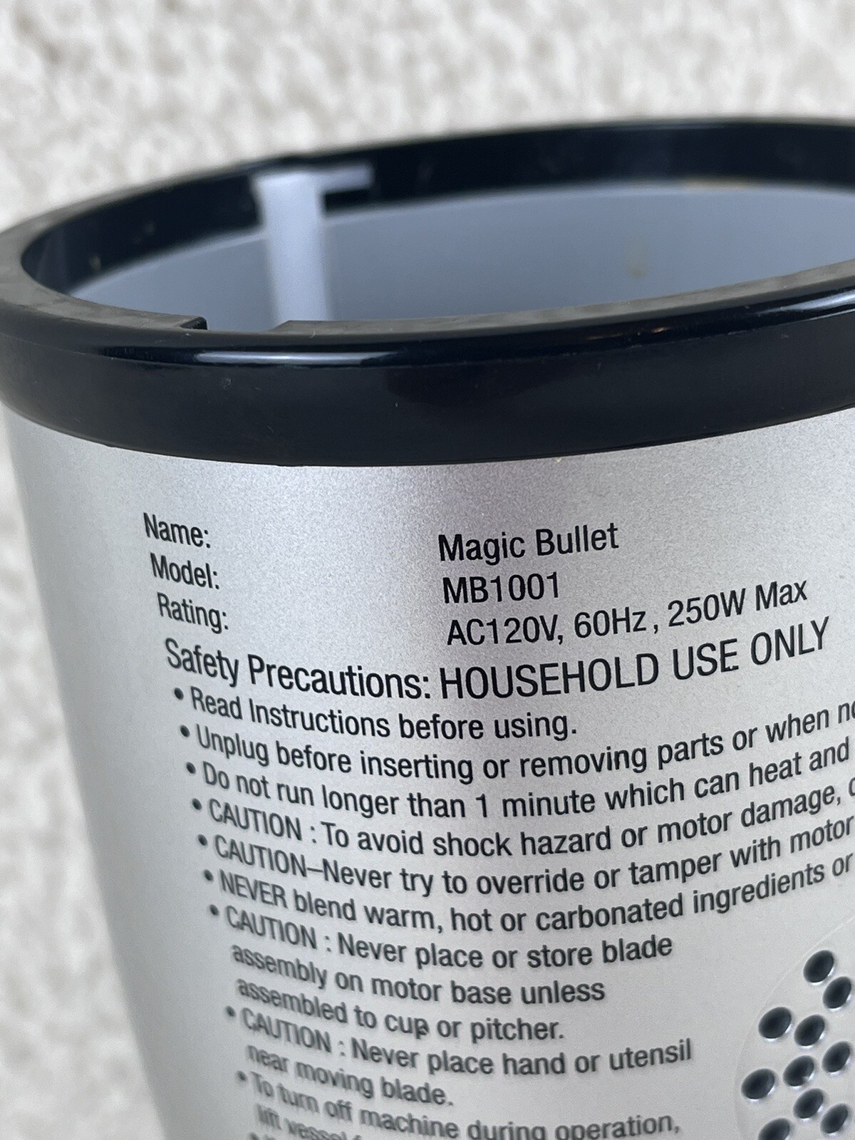 Magic Bullet Model MB1001 Blender Motor Base ONLY Replacement Silver ...