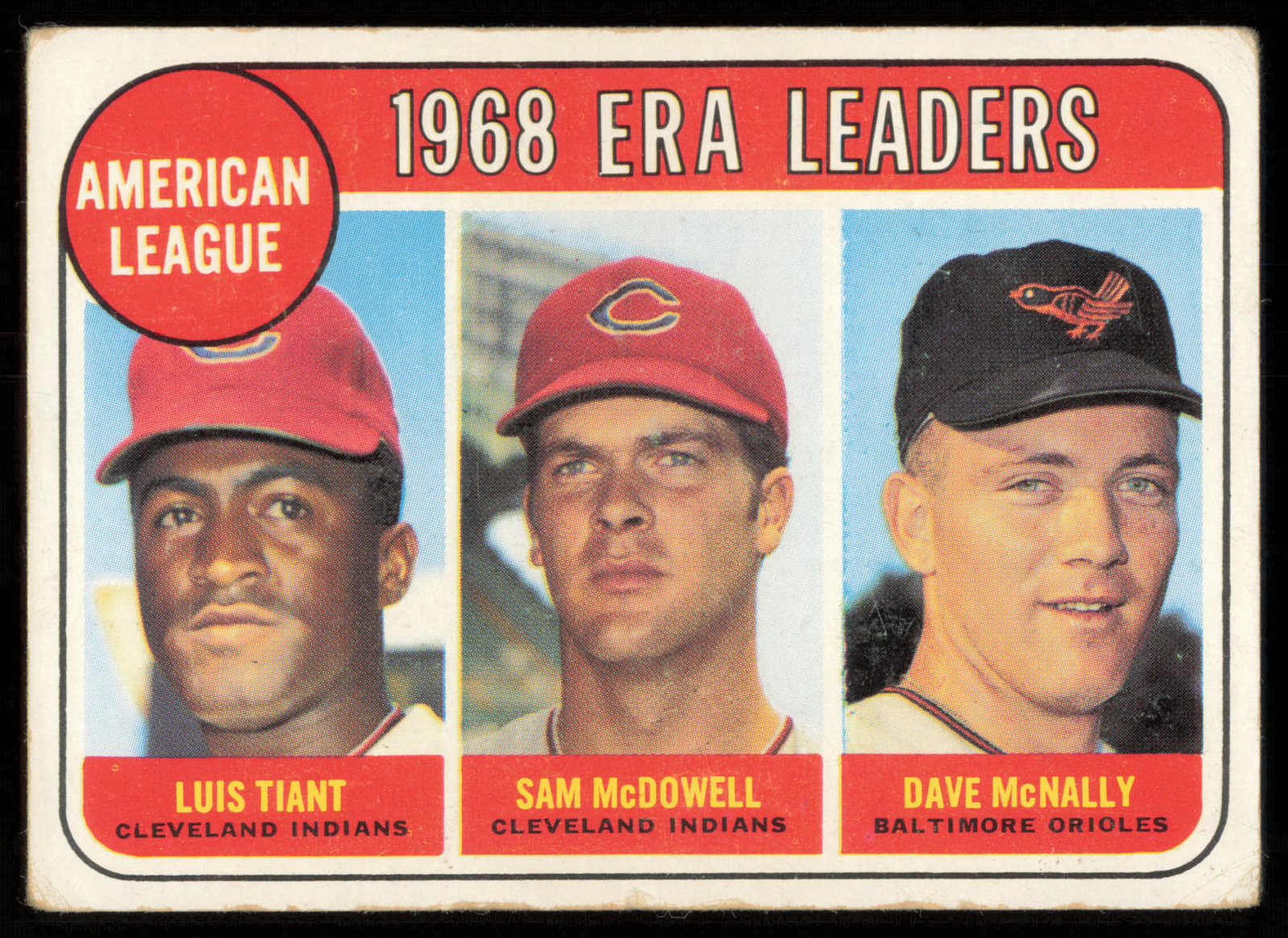 1969 Topps #7 AL 1968 ERA Leaders Luis Tiant Sam McDowell Dave McNally ...