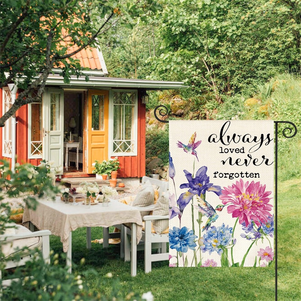 Always Loved Never Forgotten Hummingbird Garden Flag 12 x 18 Inch Decor ...