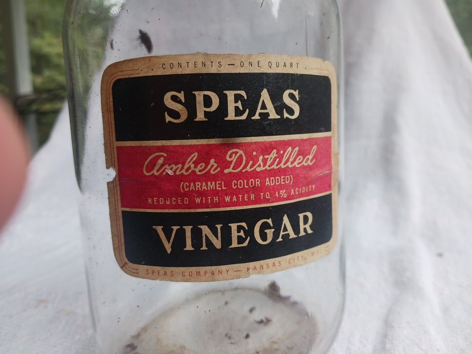 Speas Vinegar Quart U-Savit Jar Paper Label Amber Distilled Kansas City ...