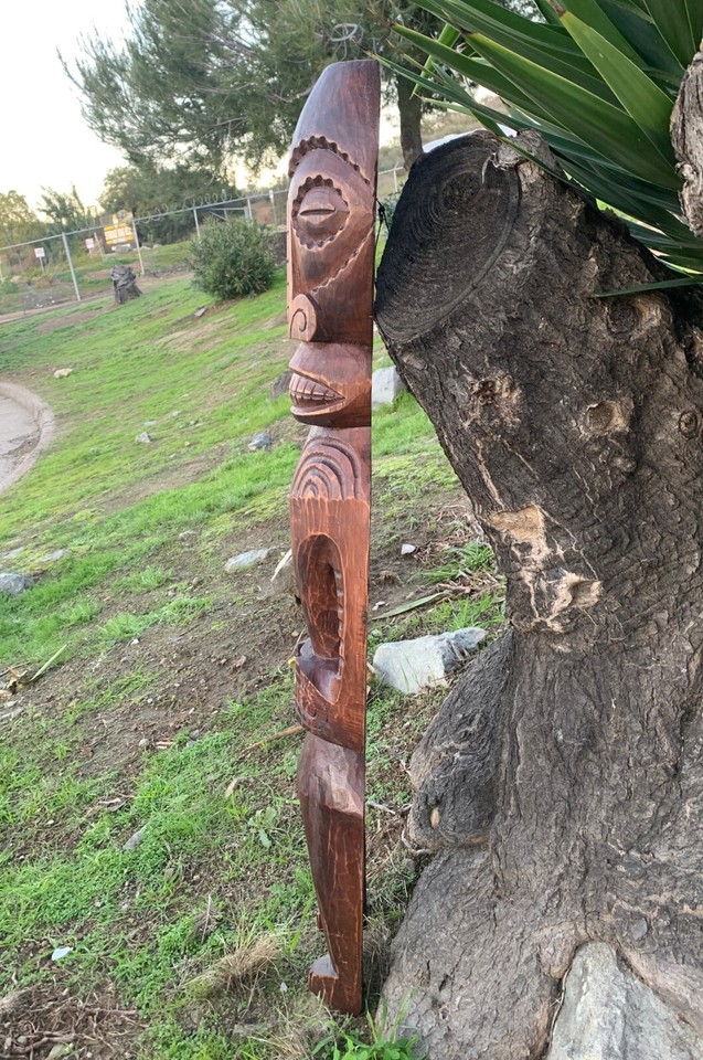 Marquesan Tiki Mask Traditional Statue Wood Carving Tropical Bar Decor ...