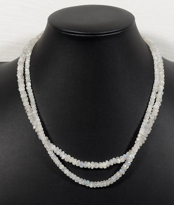 Set of 2 Opaque White Stone Faceted Bead Necklaces Sterling Clasps 18 ...