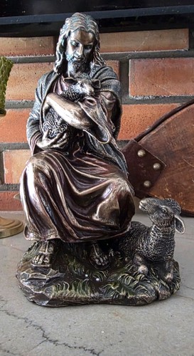 8.88 Inch Jesus Holding A Baby Lamb Cold Cast Bronze Figurine NEW IN ...