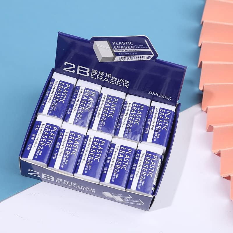 30 Pack White Rectangular Pencil Rubber Erasers, Effortless Pencil Mark ...