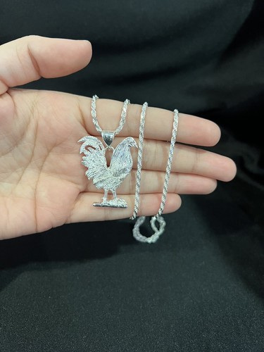 925 Sterling Silver Mens Womens Rooster Chicken Pendant & Rope Chain 20 ...
