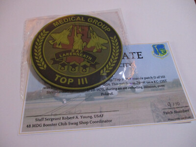 USAFE 48th MDG RAF Lakenheath Top III PVC flown patch and certificate ...