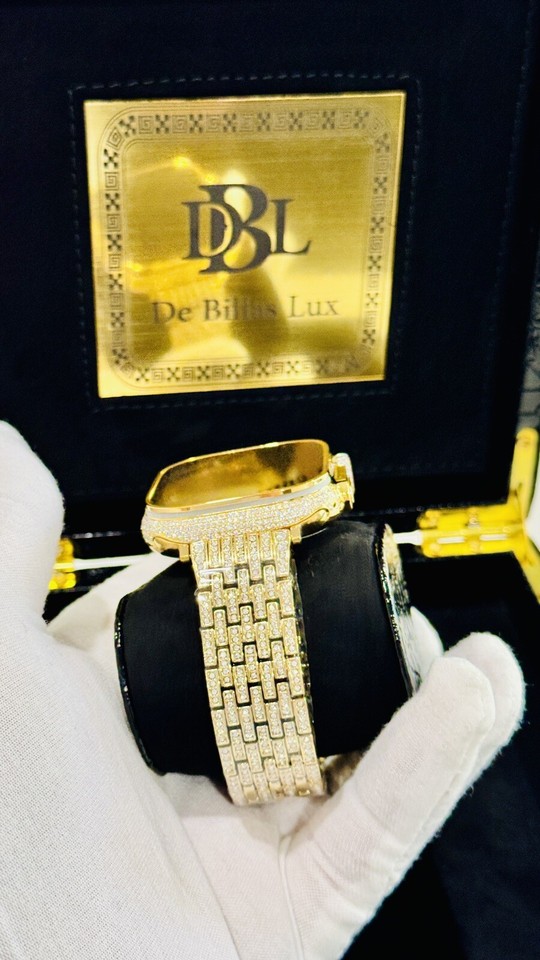 CUSTOM 24k Gold Plated Apple Watch ULTRA 2 49mm Zircon Diamonds ICED ...