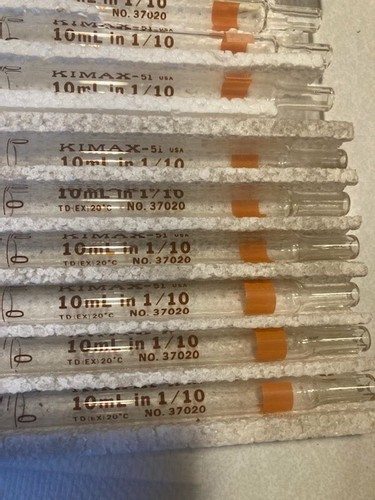 Kimax Pipette 10mL in 1/10 Lab TransferTube No 37020 Orange Band NEW ...
