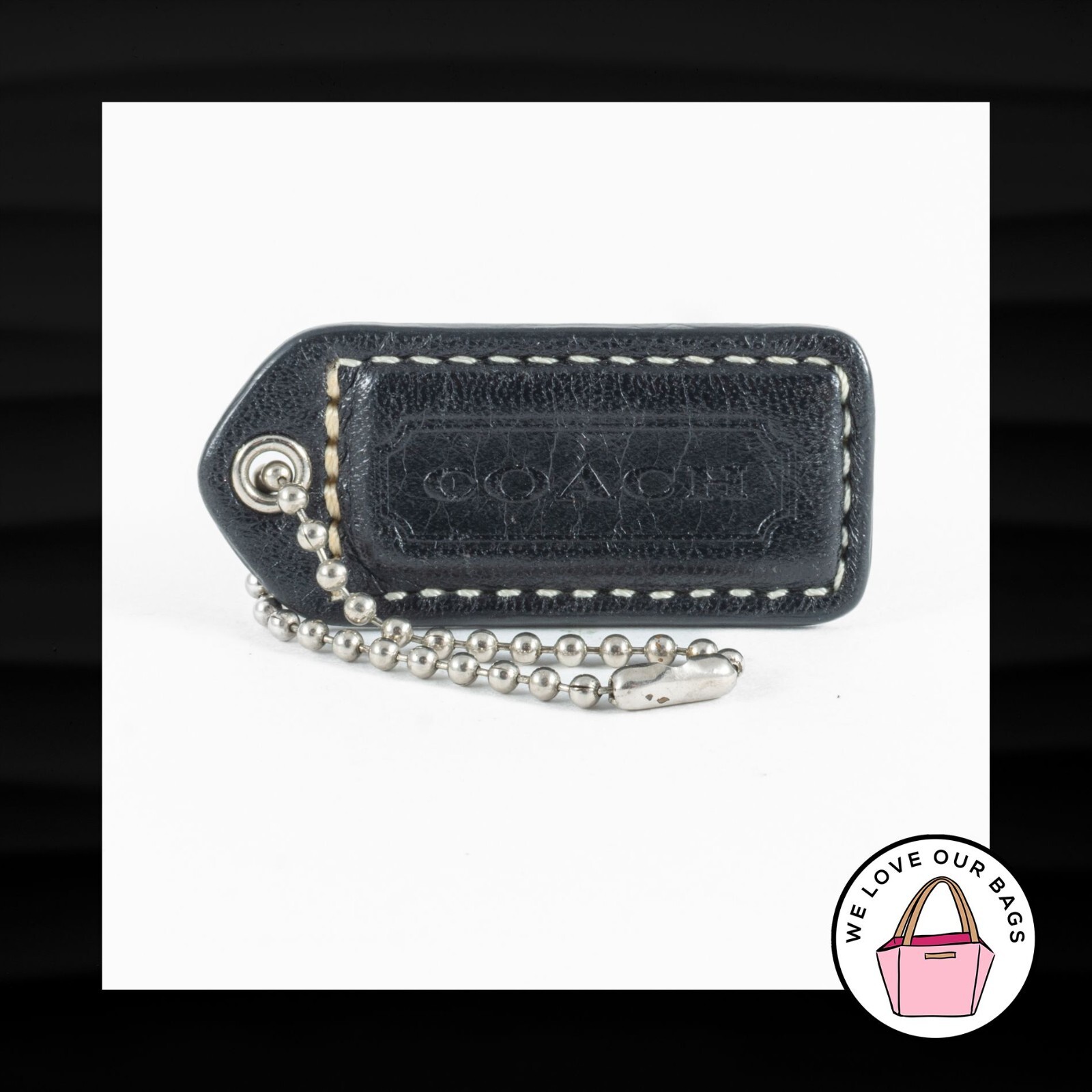 2" Medium COACH BLACK LEATHER NICKEL FOB BAG CHARM KEYCHAIN HANG TAG | eBay