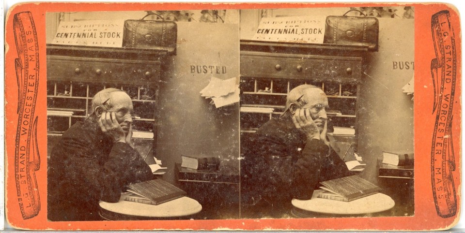 Busted, Man Holding His Head, Market Crash??--L.G. Strand Stereoview ...