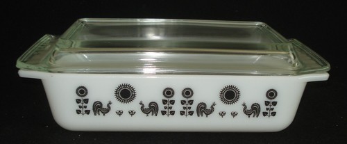 PYREX - 2 QT. - #575 White BLACK ROOSTER Space-Saver Casserole & Lid | eBay