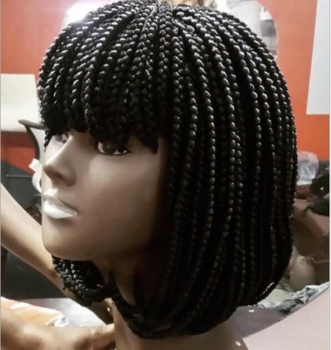Black Short Bob With Bangs Synthetic Heat Resistant Hair Afro Box ...