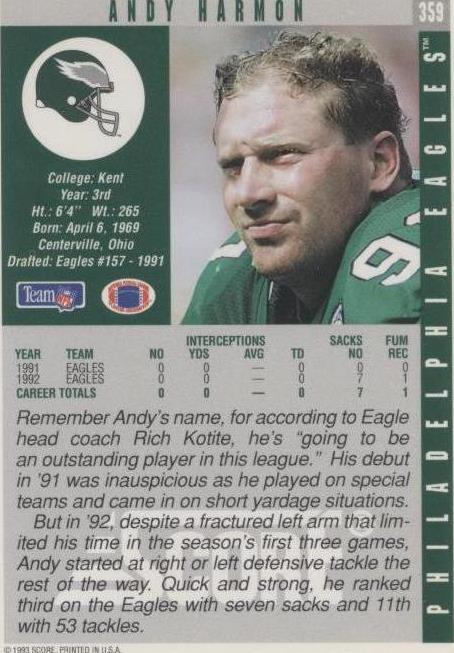 1993 Score Andy Harmon #359 for sale | eBay