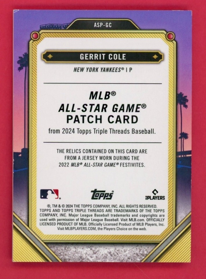 2024 Topps Triple Threads Gerrit Cole Patch /9 All-Star Game Triple ...