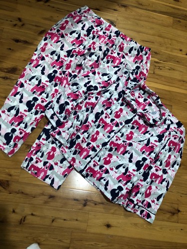 Pajama Mania Pajamas Top Pants Set Puppy Dogs White Pink Blue Flannel ...