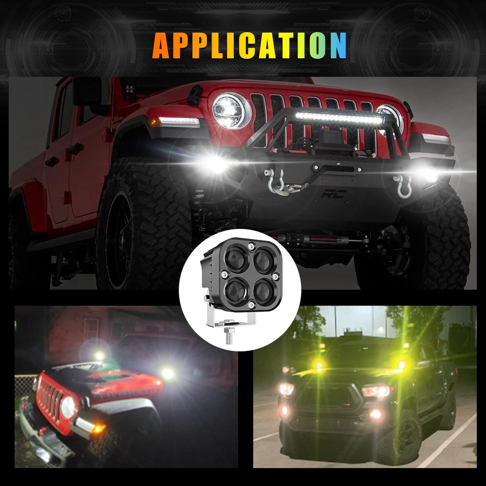 Pair Motorcycle LED Fog Lights 3" White Amber Auxiliary Driving Light ...