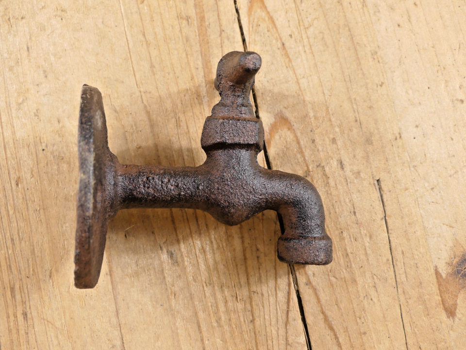 4 Rustic Hooks Cast Iron Faucet Spigot Towel Rack Bath Coat Farmhouse ...