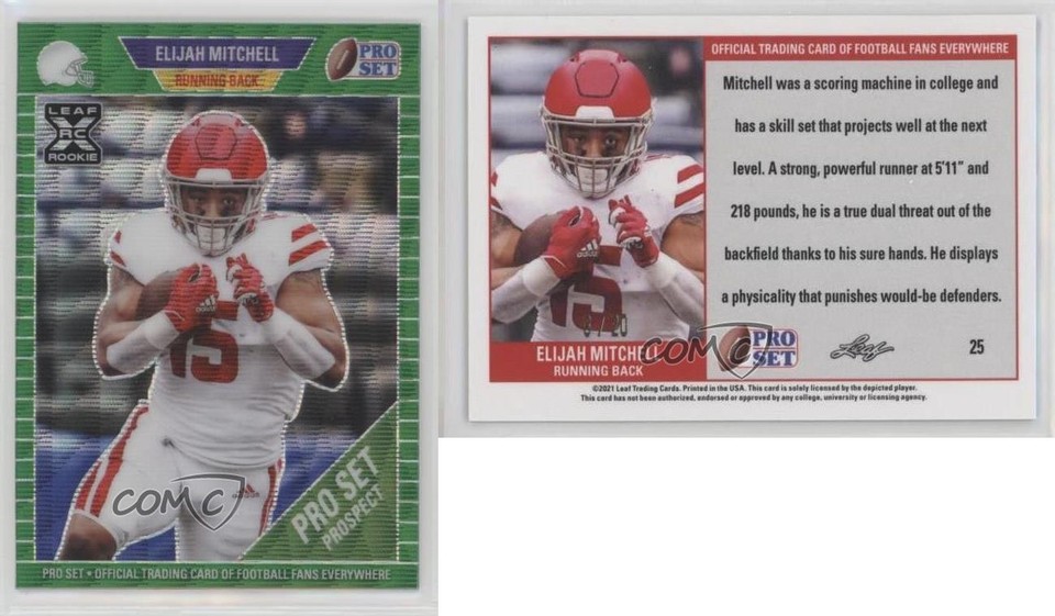 2021 Leaf Pro Set Metal Green Wave /20 Elijah Mitchell #25 Rookie RC ...