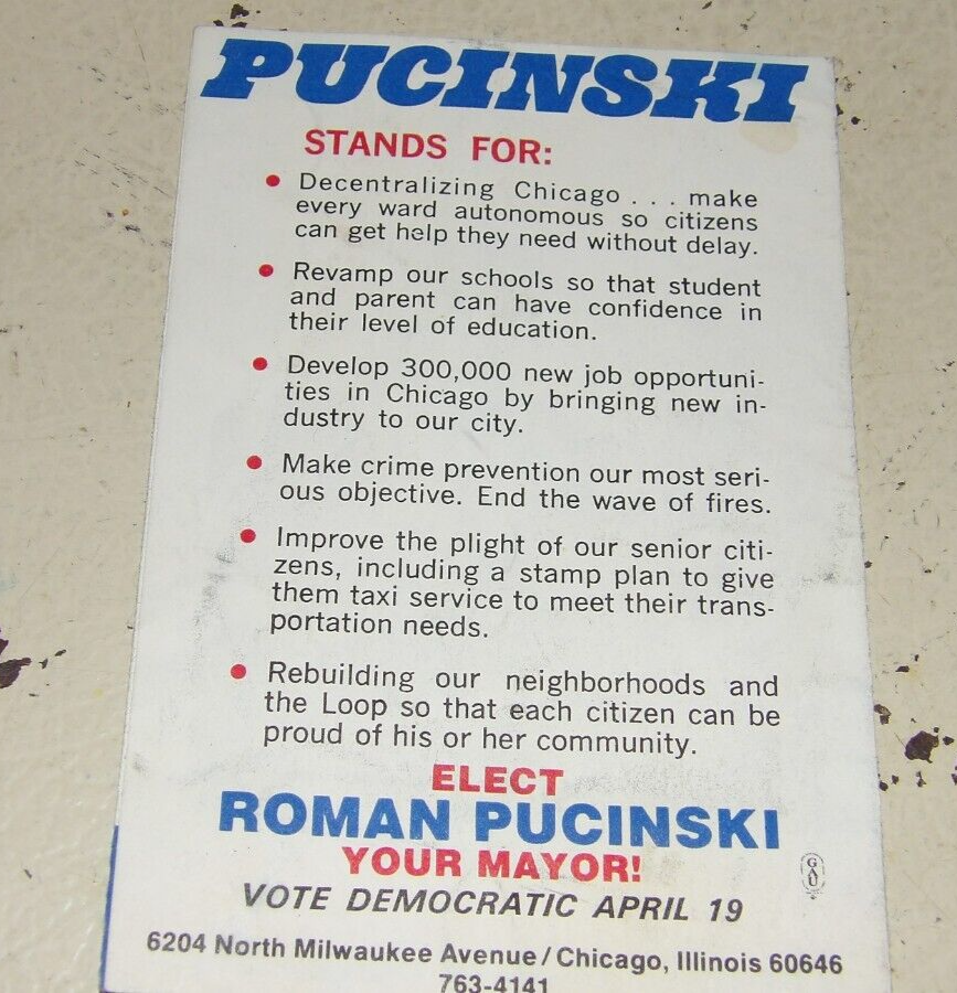 1976 Pucinski for Chicago, Il Mayor Flyer | eBay