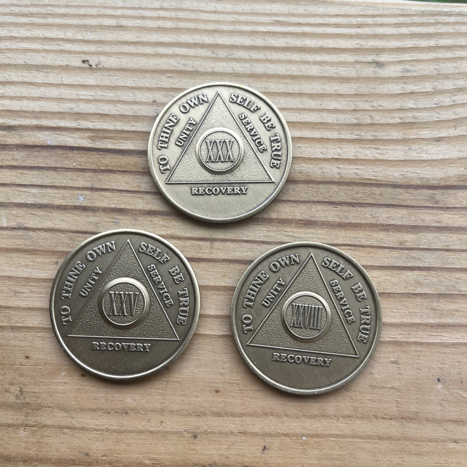 Vintage AA Alcoholics Anonymous Recovery Bronze Sobriety Coin Tokens ...