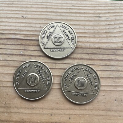 Vintage AA Alcoholics Anonymous Recovery Bronze Sobriety Coin Tokens ...