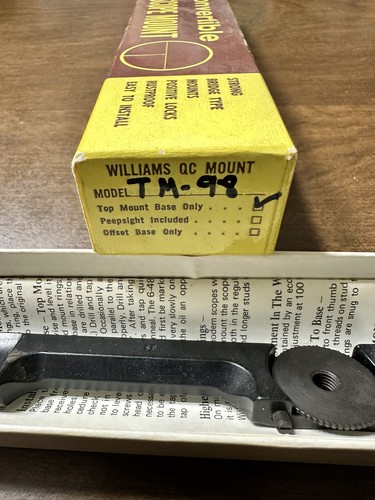 NOS Williams Quick Convertible Scope Top Mount Base Model TM-98 | eBay