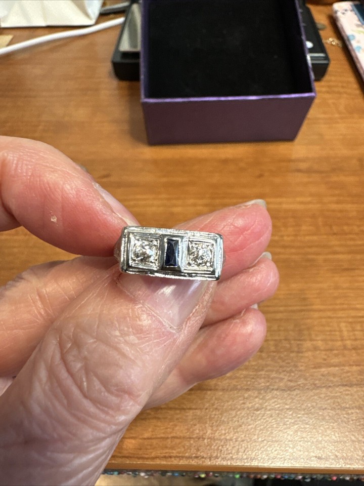 Antique Art Deco 20k Gold European Diamond /Sapphire Moi et Toi Band ...