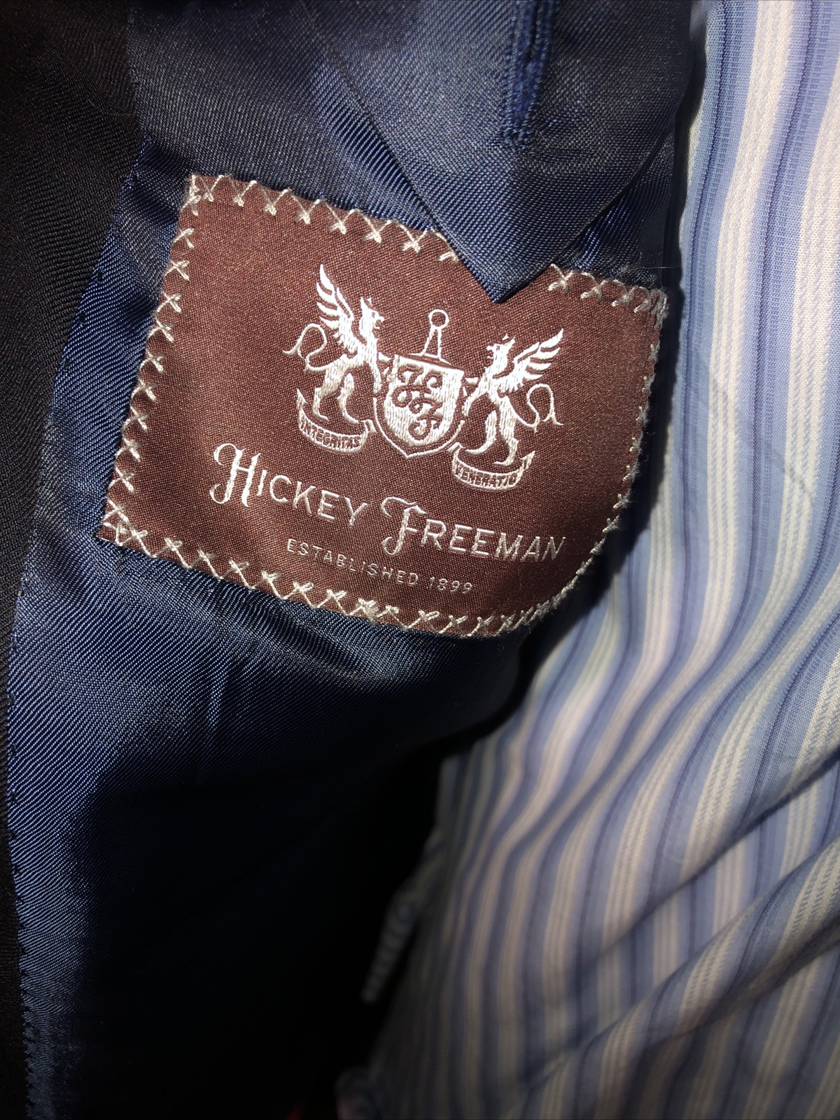 Hickey-Freeman Navy Blue Wool Gold Button Blazer Jac… - Gem