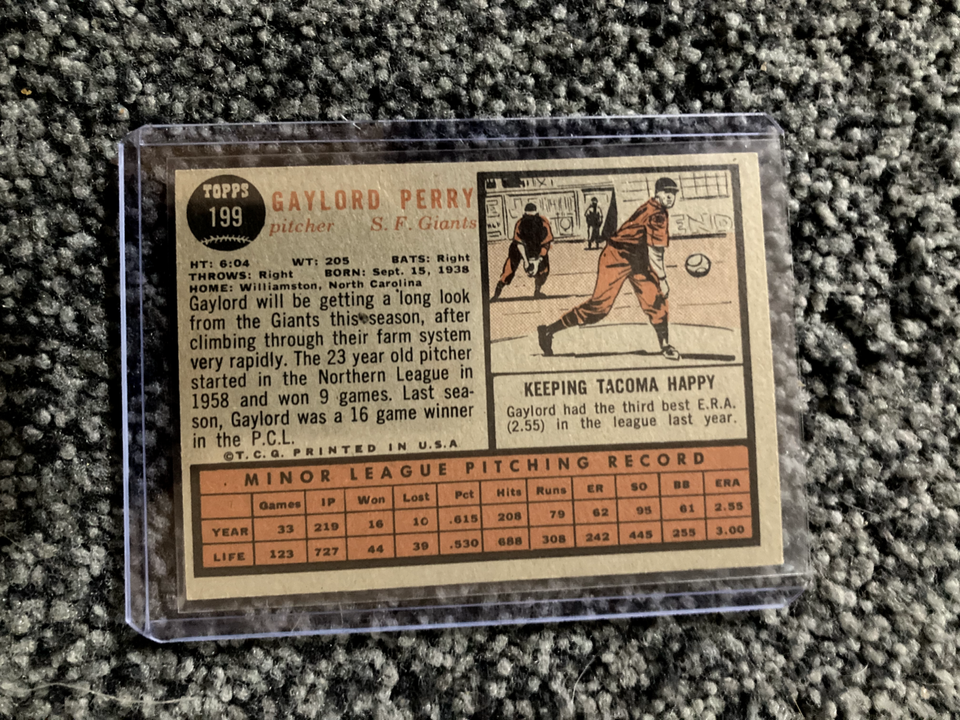 1962 Topps - #199 Gaylord Perry Rookie Card | eBay