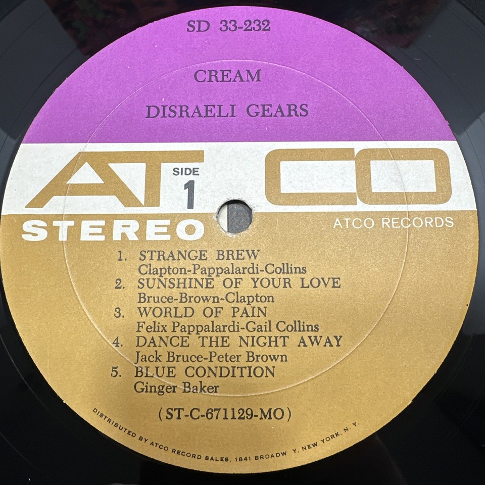 CREAM -Disraeli Gears LP Vinyl 1967 Terre Haute 1st press ATCO SD 33 ...