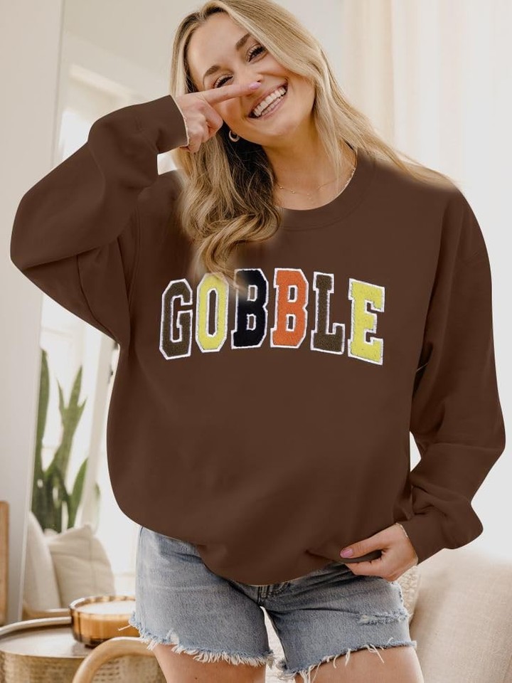 Thanksgiving Sweatshirt Womens Chenille Gobble Shirt Colorful Letter ...