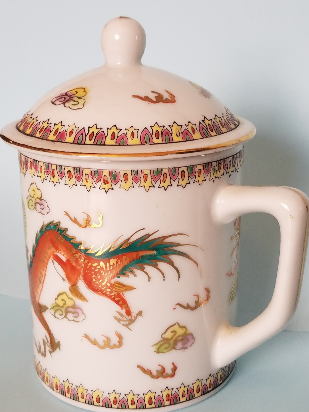 CHINESE MUG with lid vintage China porcelain hand painted | eBay Australia