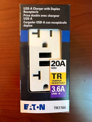 Eaton White Tamper Resistant 20A Outlet Receptacle 3.6A USB-A Charger ...