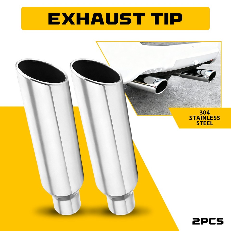 Two Polished Stainless Steel Exhaust Pipe Tips 2.5" In 4" Out 17" Long ...