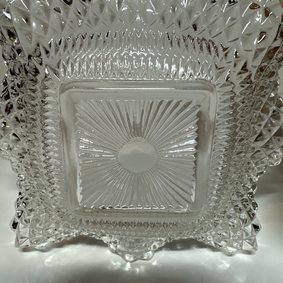 Vintage 6" Square Diamond Cut Crystal Candy Dish - Ruffled Sawtooth ...