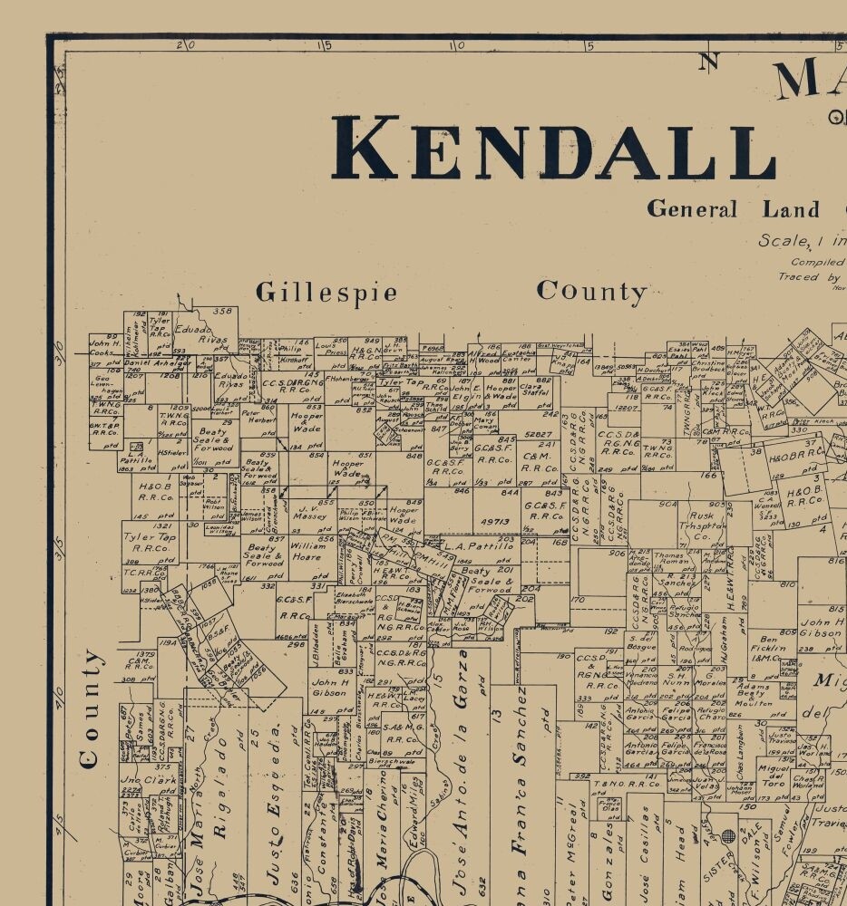 Historic County Map - Kendall County Texas - Giles 1899 - 23 x 24.63 | eBay