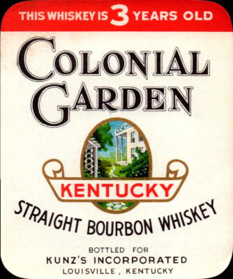 Vintage Whiskey Label Colonial Garden Kentucky Straight Bourbon 3 Years ...