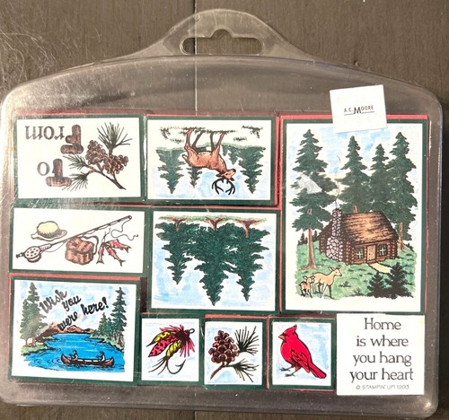 Vintage Stampin Up! Rubber Stamp Set Woodland Cabin Nature Moose Theme ...