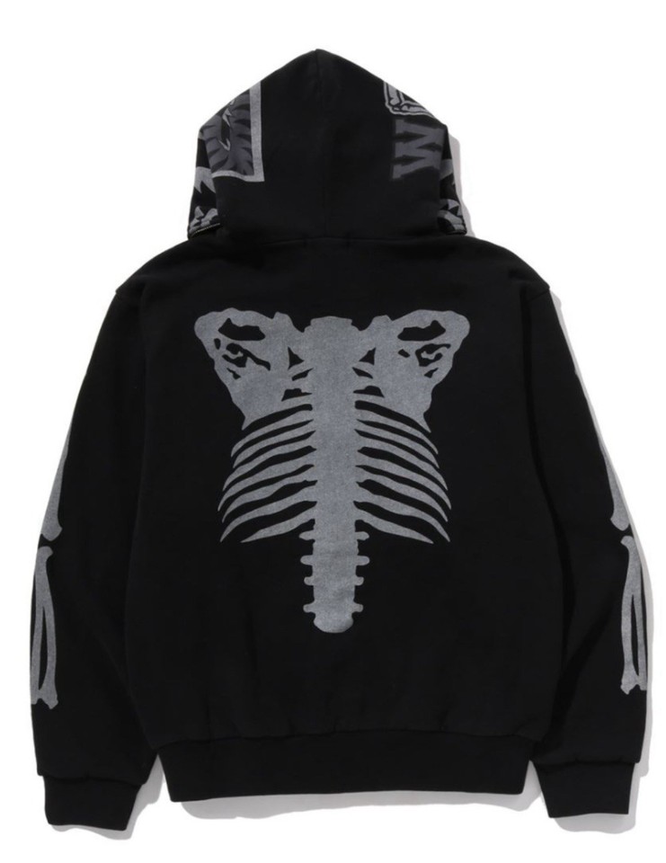 auth ape bape skeleton shark heavy washed cropped fit full zip hoodie ...