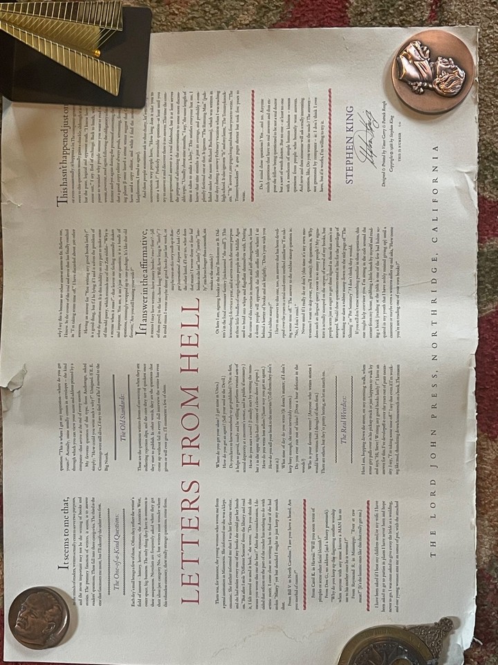 ULTRA RARE Stephen King Signed Broadsheet – “Letters From Hell” Lord ...