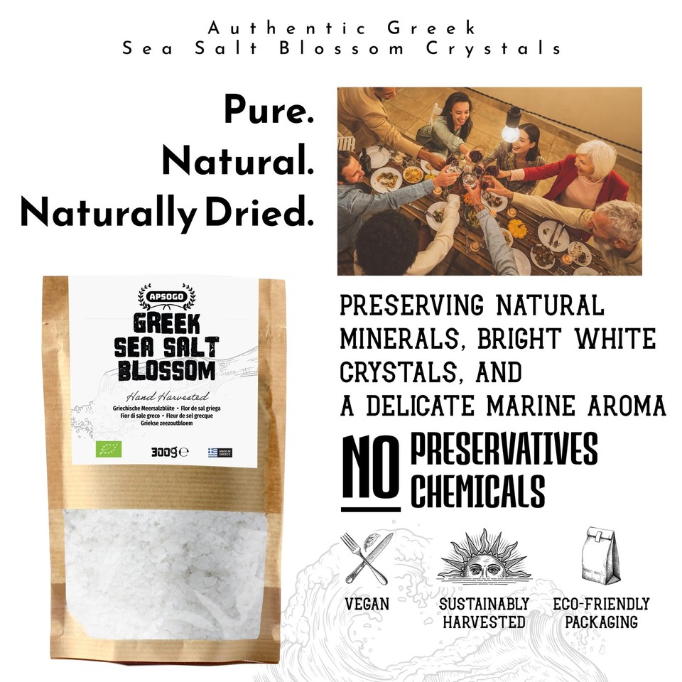 APSOGO Greek Sea Salt Blossom - Hand-Harvested Salt Crystals from the ...