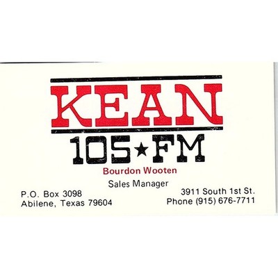 KEAN 105 FM Bourdon Wooten Abilene TX Vintage Business Card SSB4-B12 | eBay